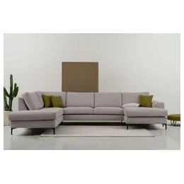 Wohnlandschaft Inosign "Henry" Sofas Gr. B/H/T: 363cm x 84cm x 235cm, Struktur-Chenille, Ottomane links, grau mit Metallbeinen, in modernem Design