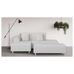 Ecksofa Inosign "Suyala" Sofas Gr. B/H/T: 258cm x 85cm x 168cm, Boucle, Recamiere links, mit Hocker, grau (hellgrau) L-Form mit Hocker