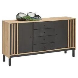 Stella Trading Sideboard HBZ "Volano schwarz, Wohnzimmerschrank BxHxT 155x84x39 cm" Sideboards Gr. B/H/T: 155cm x 84cm x 39cm, 4 St., schwarz (artisan eiche/schwarz/streifen artisan eiche)