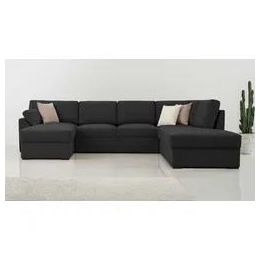 Wohnlandschaft Home Affaire "Citry Schlafsofa" Sofas Gr. B/H/T: 309cm x 88cm x 224cm, Chenille, Ottomane rechts, grau (anthracite) Breite 309 cm, Chenille, Bettfunktion, Bettkasten, U-Form