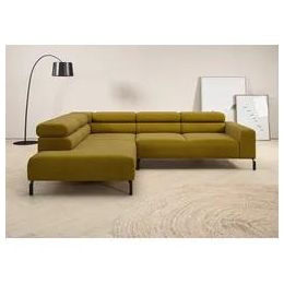 Ecksofa Places of Style "Antonelli, L-Form, incl. Kopfteilverstellung, Breite 276 cm" Sofas Gr. B/H/T: 276cm x 71cm x 219cm, Feincord, Recamiere links, mit Sitztiefenverstellung, grün (pistachio) wahlweise elektrische Sitztiefenverstellung