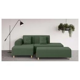 Ecksofa Inosign "Suyala" Sofas Gr. B/H/T: 258cm x 85cm x 168cm, Struktur, Recamiere links, mit Hocker, grün L-Form mit Hocker