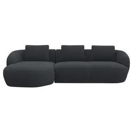 Wohnlandschaft FLEXLUX "Torino, rund, L-Form, Sofa-Ecke mit Recamiere, Longchair-Sofa" Sofas Gr. B/H/T: 276cm x 85cm x 146cm, Lederoptik, Chaiselongue links, schwarz (gorilla black) Modernes, organisches Sofa-Design, Kaltschaum, Wellenunterfederung