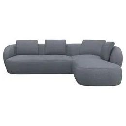 Ecksofa FLEXLUX "Torino, rund, L-Form, Sofa-Ecke mit Ottomane" Sofas Gr. B/H/T: 265cm x 85cm x 237cm, Boucle, lange Ottomane rechts, blau (navy blue) Modernes, organisches Sofa-Design, Kaltschaum, Wellenunterfederung