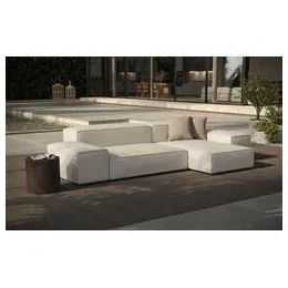 Ecksofa DESIGNWERK "Puzzle, Designsofa für Indoor und Outdoor, bequem, modular" Sofas Gr. B/H/T: 315cm x 64cm x 180cm, Flachgewebe, Outdoor-geeignet, wasserabweisend, bunt (oyster) wasserabweisend und strapazierfähig