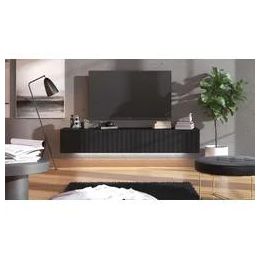 TV-Board Inosign "Antibes Lowboard, Breite 192/154 cm, TV-Schrank, TV-Ständer" Sideboards Gr. B/H/T: 192cm x 31,5cm x 42cm, Schwarz 192cm, schwarz (black with texture; black matt foil) Trendfarben, Front in 3D-Optik, Push to open Funktion