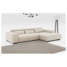 Ecksofa COTTA "Side L-Form, mit Kopfteilverstellung und Zierkissen" Sofas Gr. B/H/T: 304cm x 71cm x 186cm, Struktur soft, Recamiere rechts, Ohne elektrische Sitztiefenverstellung, beige optional motorische Sitztiefenverstellung