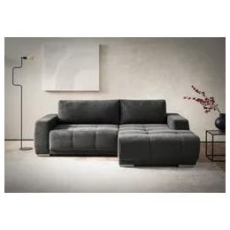 Ecksofa Inosign "Bolero L-Form" Sofas Gr. B/H/T: 241cm x 66cm x 165cm, Chenille-Struktur, Recamiere rechts, mit Bettfunktion, schwarz mit edler Steppung, wahlweise Schlaffunktion & Bettkasten