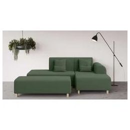 Ecksofa Inosign "Suyala" Sofas Gr. B/H/T: 258cm x 85cm x 168cm, Struktur, Recamiere rechts, mit Hocker, grün L-Form mit Hocker