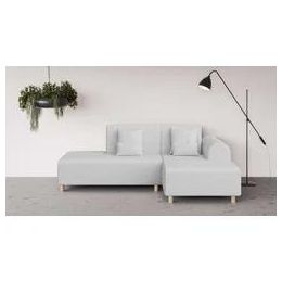 Ecksofa Inosign "Suyala" Sofas Gr. B/H/T: 258cm x 85cm x 168cm, Boucle, Recamiere rechts, ohne Hocker, grau (hellgrau) L-Form mit Hocker