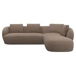 Ecksofa FLEXLUX "Torino, rund, L-Form, Sofa-Ecke mit Ottomane" Sofas Gr. B/H/T: 265cm x 85cm x 237cm, Chenille-Struktur, lange Ottomane rechts, braun (hazel) Modernes, organisches Sofa-Design, Kaltschaum, Wellenunterfederung