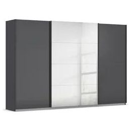 Schwebetürenschrank Rauch "Kleiderschrank Kleiderschränke Schrank Garderobe AGORDO mit Glasfront" Schränke Gr. B/H/T: 315cm x 210cm x 62cm, 3 St., grau (graumetallic/glas basalt) durchdachte Innenausstattung, in 4 Breiten und 2 Höhen MADE IN GERMANY