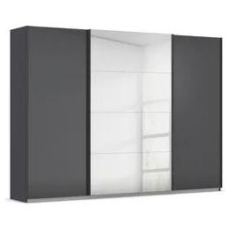 Schwebetürenschrank Rauch "Kleiderschrank Kleiderschränke Schrank Garderobe AGORDO mit Glasfront" Schränke Gr. B/H/T: 315cm x 229cm x 62cm, 3 St., grau (graumetallic/glas basalt) durchdachte Innenausstattung, in 4 Breiten und 2 Höhen MADE IN GERMANY