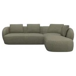 Ecksofa FLEXLUX "Torino, rund, L-Form, Sofa-Ecke mit Ottomane" Sofas Gr. B/H/T: 265cm x 85cm x 237cm, Boucle, lange Ottomane rechts, grün (fall green) Modernes, organisches Sofa-Design, Kaltschaum, Wellenunterfederung