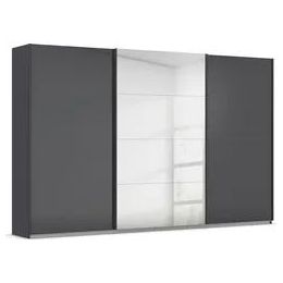 Schwebetürenschrank Rauch "Kleiderschrank Kleiderschränke Schrank Garderobe AGORDO mit Glasfront" Schränke Gr. B/H/T: 360cm x 229cm x 62cm, 3 St., grau (graumetallic/glas basalt) durchdachte Innenausstattung, in 4 Breiten und 2 Höhen MADE IN GERMANY