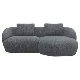 Wohnlandschaft FLEXLUX "Torino, rund, L-Form, Sofa-Ecke mit Recamiere, Longchair-Sofa" Sofas Gr. B/H/T: 217cm x 85cm x 146cm, Chenille, Chaiselongue rechts, grau (forrest grey) Modernes, organisches Sofa-Design, Kaltschaum, Wellenunterfederung