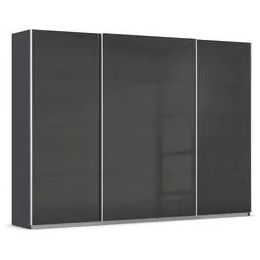 Schwebetürenschrank Rauch "Kleiderschrank Schrank Garderobe AGORDO mit Dekor- oder Hochglanzfront" Schränke Gr. B/H/T: 315cm x 229cm x 62cm, 3 St., grau (graumetallic/hochglanz effektgrau) durchdachte Innenausstattung, in 4 Breiten und 2 Höhen MADE IN GERMANY