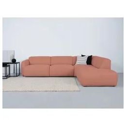 Ecksofa Andas "Myrland" Sofas Gr. B/H/T: 241cm x 72cm x 231cm, Chenille, Ottomane rechts, rot (ginger) Breite 241 cm, Chenille, Easy Clean Stoff, mit Kaltschaum