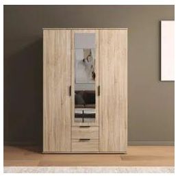 Drehtürenschrank Rauch "Kleiderschrank Schrank Garderobe Wäscheschrank ESSEA in 2 Breiten" Schränke Gr. B/H/T: 127 cm x 188 cm x 52 cm, 3 St., braun (eiche sonoma) mit Spiegel und 2 Schubladen, moderne Griffe MADE IN GERMANY