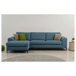 Ecksofa Inosign "Henry" Sofas Gr. B/H/T: 294cm x 84cm x 160cm, Struktur-Chenille, Recamiere links, blau (sapphire) mit Metallbeinen, in modernem Design