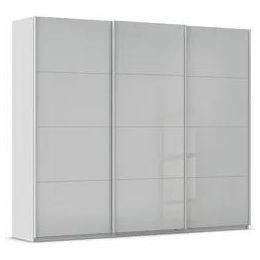 Schwebetürenschrank Rauch "Kleiderschrank Schrank Garderobe AGORDO mit Glasfront" Schränke Gr. B/H/T: 271cm x 229cm x 62cm, 3 St., grau (seidengrau/glas seidengrau) durchdachte Innenausstattung, in 4 Breiten und 2 Höhen MADE IN GERMANY