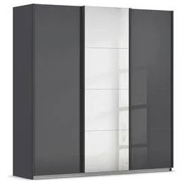 Schwebetürenschrank Rauch "Kleiderschrank Kleiderschränke Schrank Garderobe AGORDO mit Glasfront" Schränke Gr. B/H/T: 203cm x 210cm x 62cm, 3 St., grau (graumetallic/glas basalt) durchdachte Innenausstattung, in 4 Breiten und 2 Höhen MADE IN GERMANY