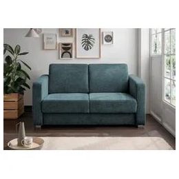 Schlafsofa Inosign "Mia" Sofas Gr. B/H/T: 159cm x 88cm x 87cm, Velours, blau (ocean) mit 2 Einzelauszügen als Längsschläfer