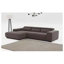 Ecksofa COTTA "Side L-Form, mit Kopfteilverstellung und Zierkissen" Sofas Gr. B/H/T: 304cm x 71cm x 186cm, Struktur soft, Recamiere links, Ohne elektrische Sitztiefenverstellung, schwarz (charcoal) optional motorische Sitztiefenverstellung