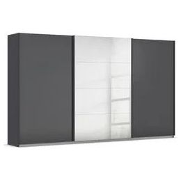 Schwebetürenschrank Rauch "Kleiderschrank Kleiderschränke Schrank Garderobe AGORDO mit Glasfront" Schränke Gr. B/H/T: 360cm x 210cm x 62cm, 3 St., grau (graumetallic/glas basalt) durchdachte Innenausstattung, in 4 Breiten und 2 Höhen MADE IN GERMANY