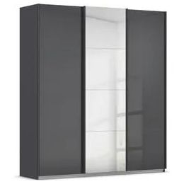 Schwebetürenschrank Rauch "Kleiderschrank Kleiderschränke Schrank Garderobe AGORDO mit Glasfront" Schränke Gr. B/H/T: 203cm x 229cm x 62cm, 3 St., grau (graumetallic/glas basalt) durchdachte Innenausstattung, in 4 Breiten und 2 Höhen MADE IN GERMANY