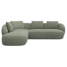 Ecksofa FLEXLUX "Torino, rund, L-Form, Sofa-Ecke mit Ottomane" Sofas Gr. B/H/T: 265cm x 85cm x 237cm, Chenille-Struktur, lange Ottomane links, grün (olive) Modernes, organisches Sofa-Design, Kaltschaum, Wellenunterfederung