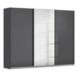 Schwebetürenschrank Rauch "Kleiderschrank Kleiderschränke Schrank Garderobe AGORDO mit Glasfront" Schränke Gr. B/H/T: 271cm x 210cm x 62cm, 3 St., grau (graumetallic/glas basalt) durchdachte Innenausstattung, in 4 Breiten und 2 Höhen MADE IN GERMANY