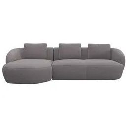 Wohnlandschaft FLEXLUX "Torino, rund, L-Form, Sofa-Ecke mit Recamiere, Longchair-Sofa" Sofas Gr. B/H/T: 276cm x 85cm x 146cm, Chenille-Struktur, Chaiselongue links, braun (latte) Modernes, organisches Sofa-Design, Kaltschaum, Wellenunterfederung