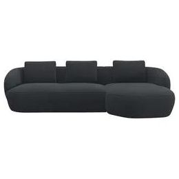 Wohnlandschaft FLEXLUX "Torino, rund, L-Form, Sofa-Ecke mit Recamiere, Longchair-Sofa" Sofas Gr. B/H/T: 276cm x 85cm x 146cm, Lederoptik, Chaiselongue rechts, schwarz (gorilla black) Modernes, organisches Sofa-Design, Kaltschaum, Wellenunterfederung