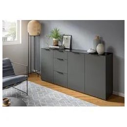 Sideboard Inosign "Raio, Breite 179 cm, 3 Türen, Schubkästen, Oberboden mit Glasplatte" Sideboards Gr. B/H/T: 179 cm x 86 cm x 40 cm, schwarz (anthrazit nachbildung) Anrichte, Kommode, Schrank