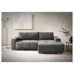 Ecksofa Inosign "Bolero L-Form" Sofas Gr. B/H/T: 241cm x 66cm x 165cm, Struktur fein, Recamiere rechts, mit Bettfunktion, grau mit edler Steppung, wahlweise Schlaffunktion & Bettkasten