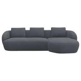 Wohnlandschaft FLEXLUX "Torino, rund, L-Form, Sofa-Ecke mit Recamiere, Longchair-Sofa" Sofas Gr. B/H/T: 276cm x 85cm x 146cm, Lederoptik, Chaiselongue rechts, grau (elephant grey) Modernes, organisches Sofa-Design, Kaltschaum, Wellenunterfederung