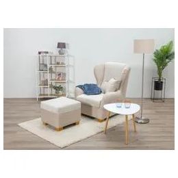 Ohrensessel Home Affaire "Oliver" Sessel Gr. Samt-Cord POSO, B/H/T: 92cm x 103cm x 93cm, beige Ohrensess,mit Hocker,Zierkissen,Klassische Form