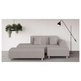 Ecksofa Inosign "Suyala" Sofas Gr. B/H/T: 258cm x 85cm x 168cm, Boucle, Recamiere rechts, mit Hocker, grau (taupe) L-Form mit Hocker