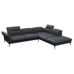 Ecksofa FLEXLUX "Salino, Funktionssofa mit Ottomane, Relaxsofa, Ecksofa" Sofas Gr. B/H/T: 287cm x 88cm x 239cm, Echtleder, lange Ottomane rechts, schwarz (deep black) Sofa mit Arm- und Kopfteil-Verstellungen, Kaltschaum & Stahl-Wellen