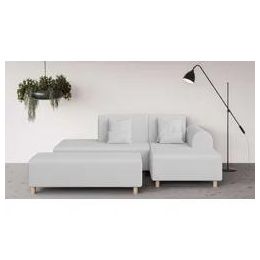 Ecksofa Inosign "Suyala" Sofas Gr. B/H/T: 258cm x 85cm x 168cm, Boucle, Recamiere rechts, mit Hocker, grau (hellgrau) L-Form mit Hocker