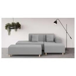 Ecksofa Inosign "Suyala" Sofas Gr. B/H/T: 258cm x 85cm x 168cm, Struktur, Recamiere rechts, mit Hocker, grau L-Form mit Hocker