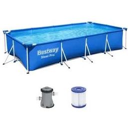 Framepool Bestway "Steel Pro" Schwimmbecken Gr. B/H/L: Breite 211cm x Höhe 81cm x Länge 400cm, 5700 l, blau mit Filterpumpe, 400x211x81 cm