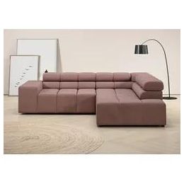 Ecksofa Inosign "Ancona, incl. Kopfteilverstellung + 3 Zierkissen L-Form" Sofas Gr. B/H/T: 249cm x 70cm x 215cm, Feincord, Recamiere rechts, ohne Sitztiefenverstellung, rosa (altrosa) wahlweise motorische Sitztiefenverstellung, BT(H: 24921570 cm