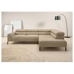 Ecksofa Places of Style "Antonelli, L-Form, incl. Kopfteilverstellung, Breite 276 cm" Sofas Gr. B/H/T: 276cm x 71cm x 219cm, Feincord, Recamiere rechts, ohne Sitztiefenverstellung, beige (sand) wahlweise elektrische Sitztiefenverstellung