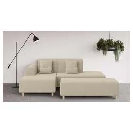 Ecksofa Inosign "Suyala" Sofas Gr. B/H/T: 258cm x 85cm x 168cm, Struktur, Recamiere links, mit Hocker, grau (taupe) L-Form mit Hocker