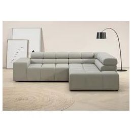 Ecksofa Inosign "Ancona, incl. Kopfteilverstellung + 3 Zierkissen L-Form" Sofas Gr. B/H/T: 249cm x 70cm x 215cm, Cord, Recamiere rechts, Element links mit Sitztiefenverstellung, grau (hellgrau) wahlweise motorische Sitztiefenverstellung, BT(H: 24921570 cm