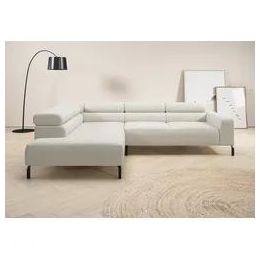 Ecksofa Places of Style "Antonelli, L-Form, incl. Kopfteilverstellung, Breite 276 cm" Sofas Gr. B/H/T: 276cm x 71cm x 219cm, Cord, Recamiere links, mit Sitztiefenverstellung, weiß wahlweise elektrische Sitztiefenverstellung