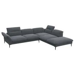 Ecksofa FLEXLUX "Salino, Funktionssofa mit Ottomane, Relaxsofa, Ecksofa" Sofas Gr. B/H/T: 287cm x 88cm x 239cm, Struktur, lange Ottomane rechts, grau (thunder grey) Sofa mit Arm- und Kopfteil-Verstellungen, Kaltschaum & Stahl-Wellen