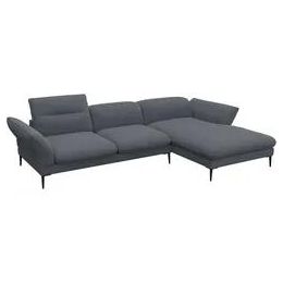 Ecksofa FLEXLUX "Salino, Funktionssofa mit Recamiere, Relaxsofa, Ecksofa" Sofas Gr. B/H/T: 307cm x 88cm x 182cm, Lederoptik, Chaiselongue rechts, grau (elephant grey) Sofa mit Arm- und Kopfteil-Verstellungen, Kaltschaum & Stahl-Wellen